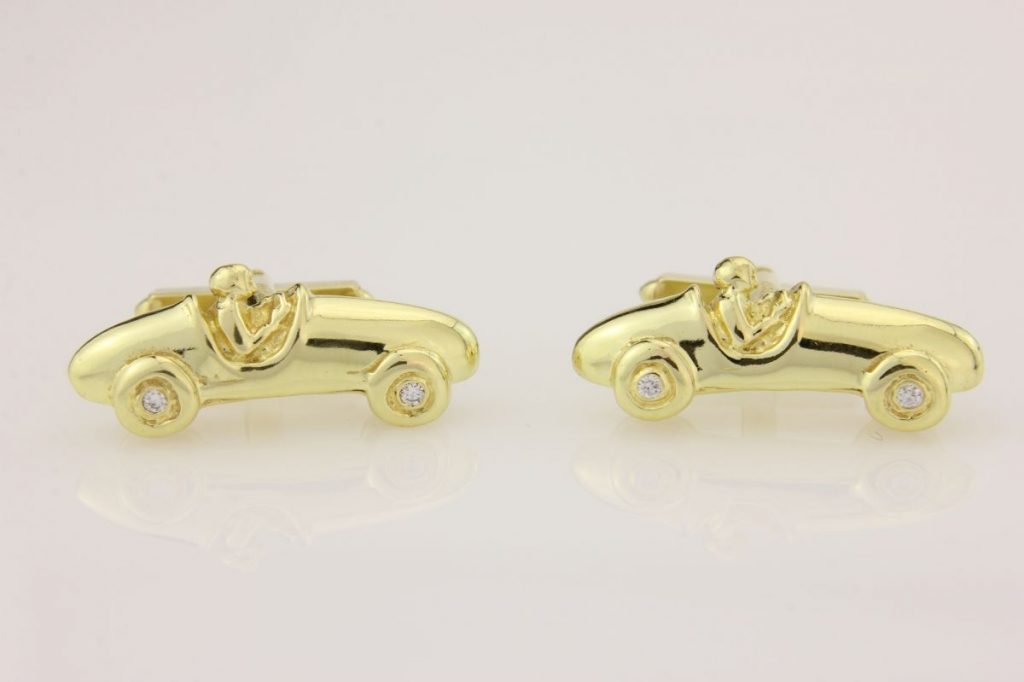 Solid Gold Bugatti Cufflinks With Diamonds | Transport Cufflinks