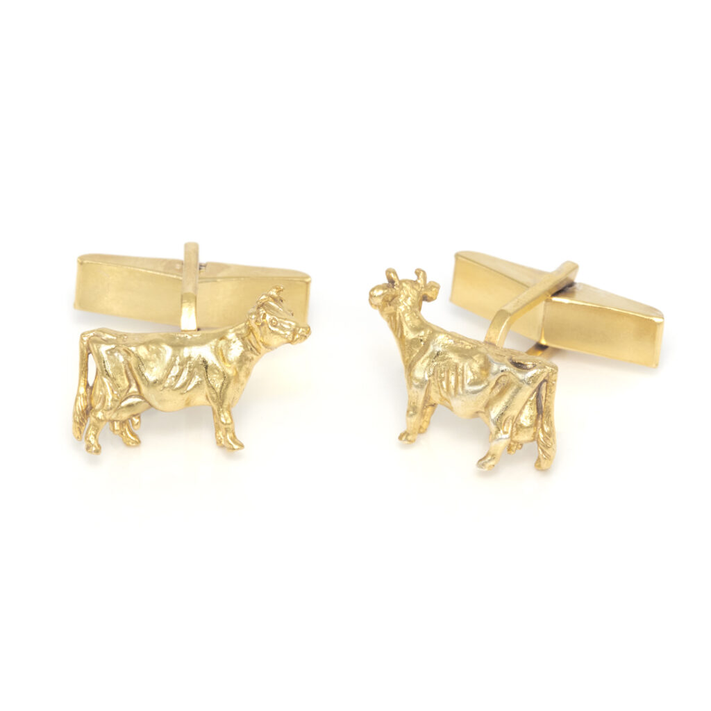 Cow Cufflinks 18 ct gold on sterling Silver - Simon Kemp Jewellers