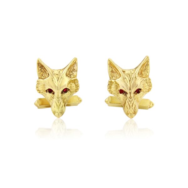 Fox Head Cufflinks In Solid Nine Carat Gold Set With Ruby Eyes ...
