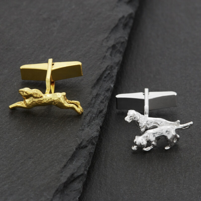 Hare and Hounds Cufflinks in Sterling Silver and 18 ct Gold | Handmade ...